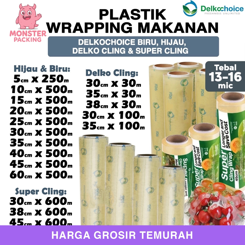 Jual Plastik Cling Wrap DELKOCHOICE HIJAU & BIRU EKONOMIS PREMIUM Delko Super Cling Food ...
