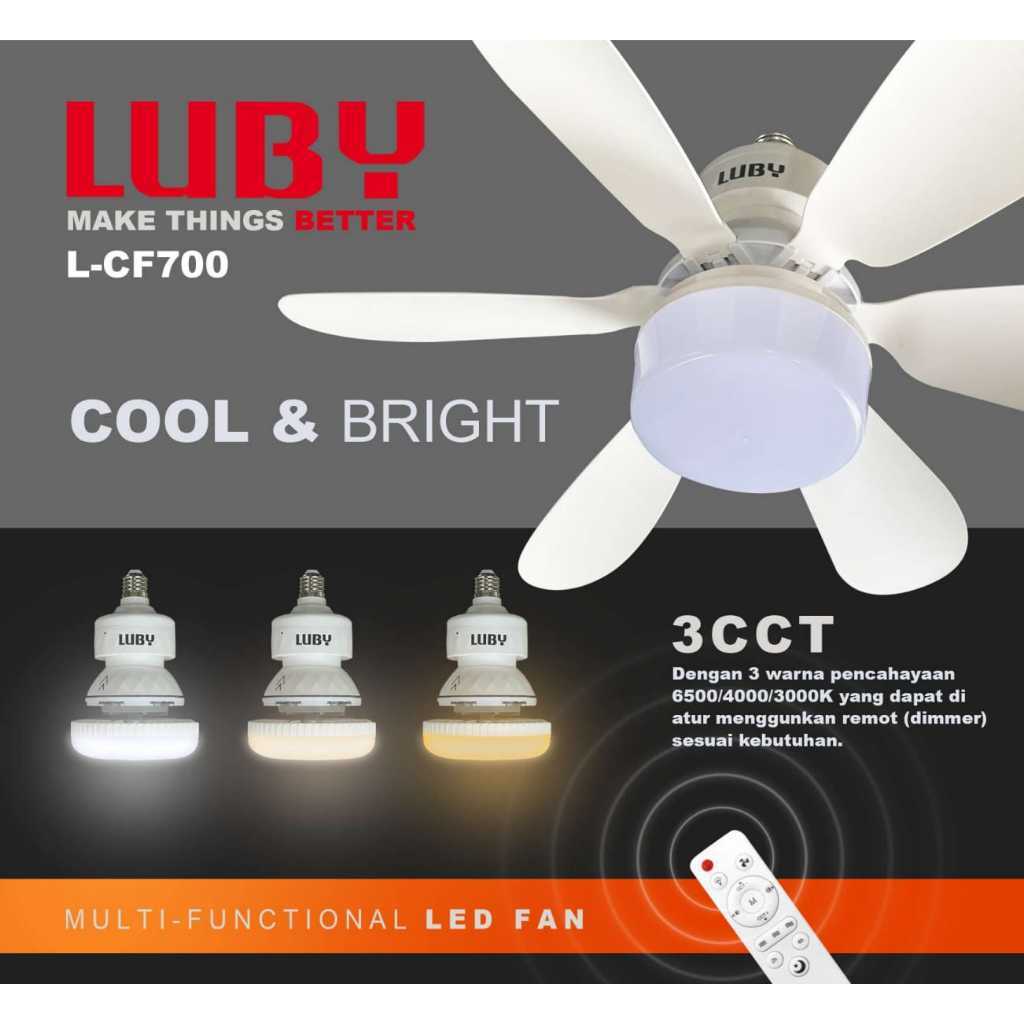 Jual LUBY LED Lampu Kipas Plafon / LUBY L-CF700 Lampu LED 3 Warna Lampu ...