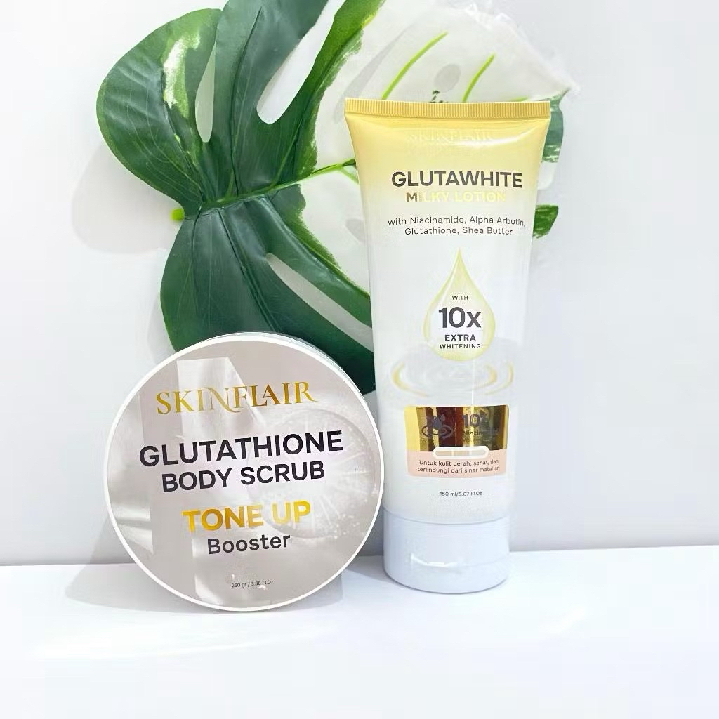 Jual BUNDLING Skinflair Glutawhite Milky Lotion & Body Scrub Tone Up ...