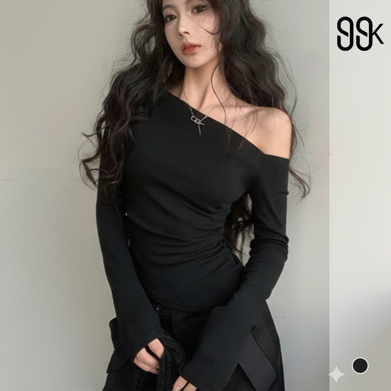 Jual [Premium] 99kOUTLET Women T-shirt Off Shoulder Long Sleeve 1821 (S ...