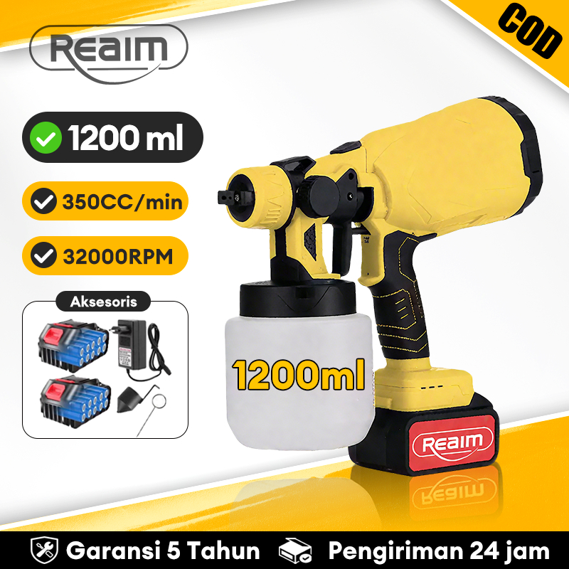 Jual REAIM Spraygun Cat Semprot Spray Gun1200ML Cordless Baterai ...