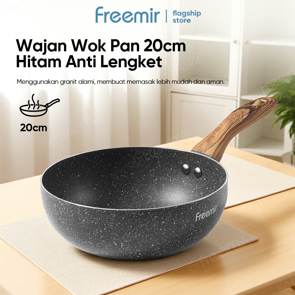 Jual [Voucher ] freemir Wajan Anti Lengket Wok Pan 20 CM Hitam Granit ...