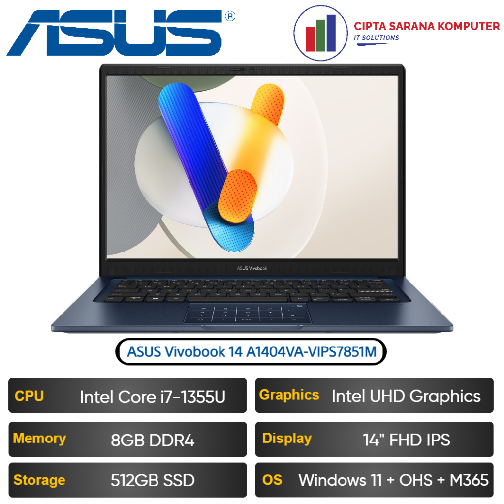Jual ASUS Vivobook 14 A1404VA-VIPS7851M Intel Core i7-1355U 8GB 512GB ...