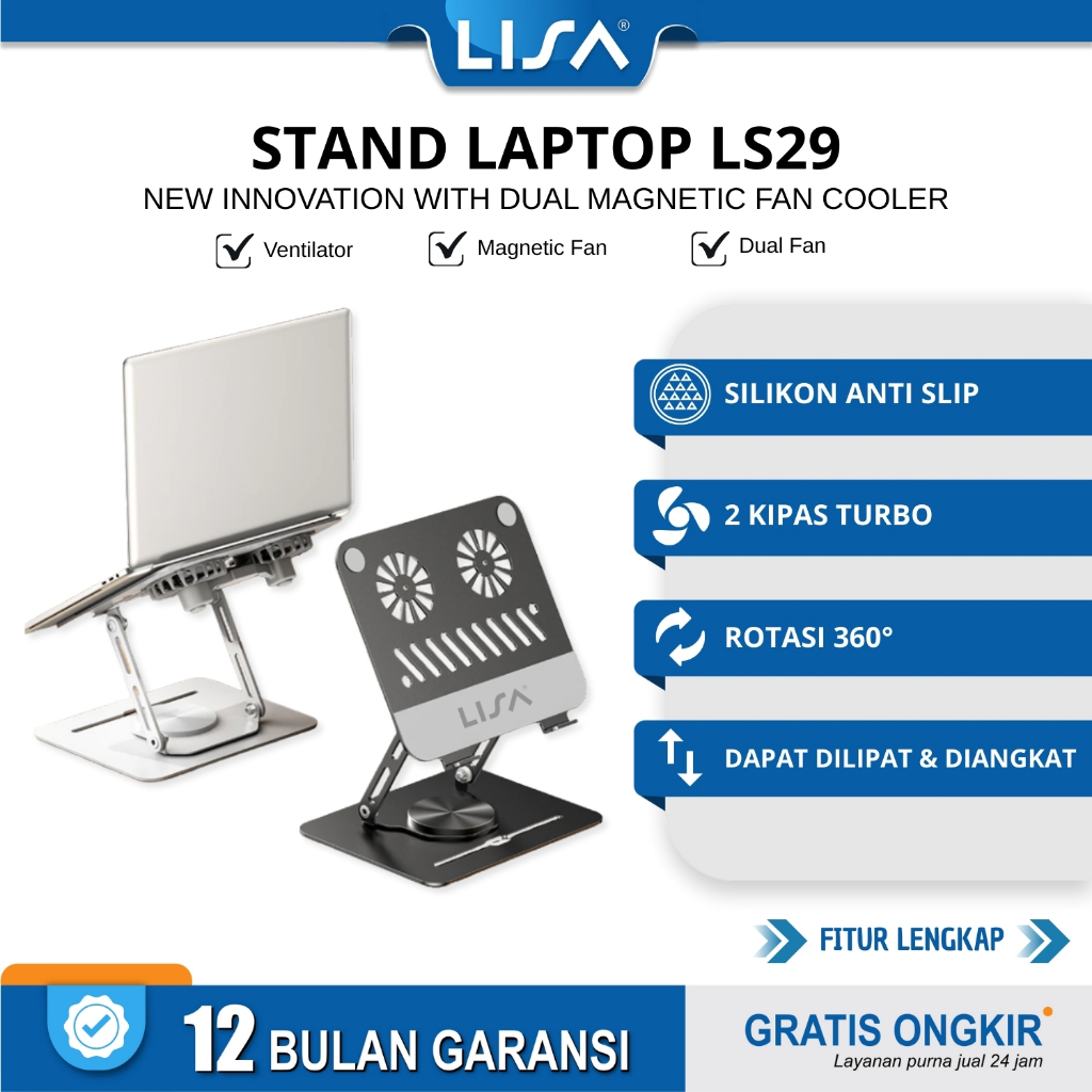 Jual LISA Stand Laptop LS29 Rotasi 360 Paduan Aluminium Kipas Laptop ...