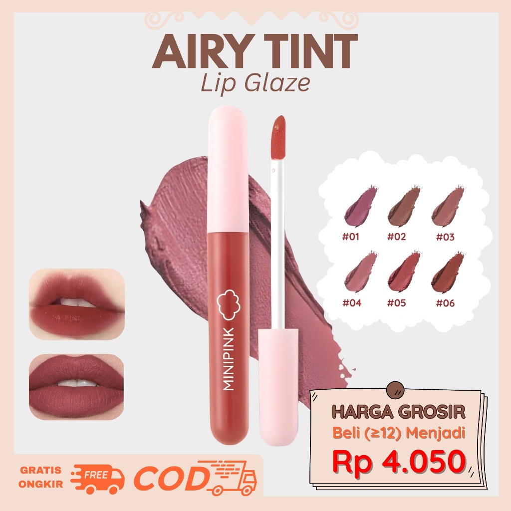 Jual MINIPINK NEW Colors Lips Glaze Airy Tint Aesthetic Silky Boba ...