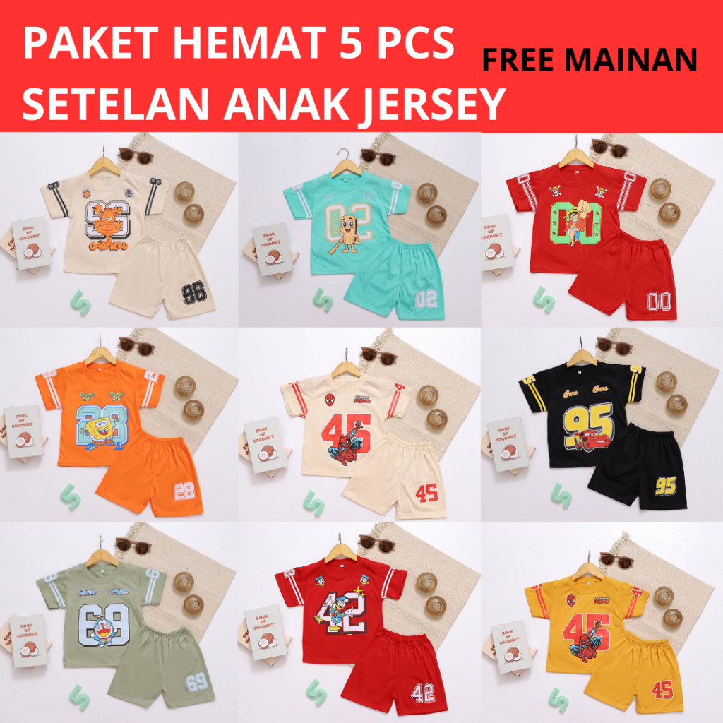 Jual IRU KIDS - 5 PCS PAKET JERSEY SETELAN ANAK COWOK DAN CEWEK UNISEX ...