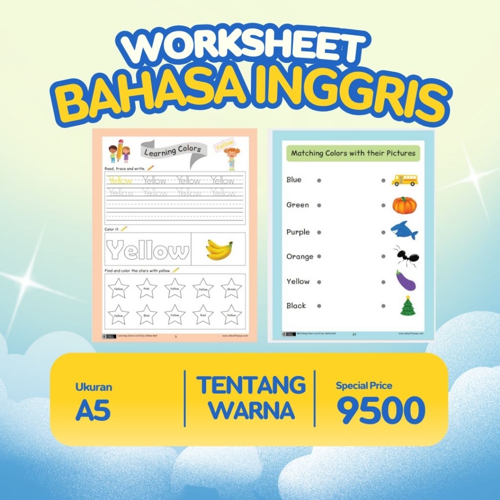 Jual A5/A4 isi 50 lembar Sudah di print Worksheet Bahasa Inggris Color ...