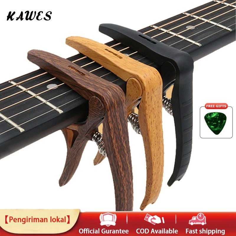 Jual KAWES Guitar Capo with Pick Slot Metal Wood Grain Guitar Capo Easy ...