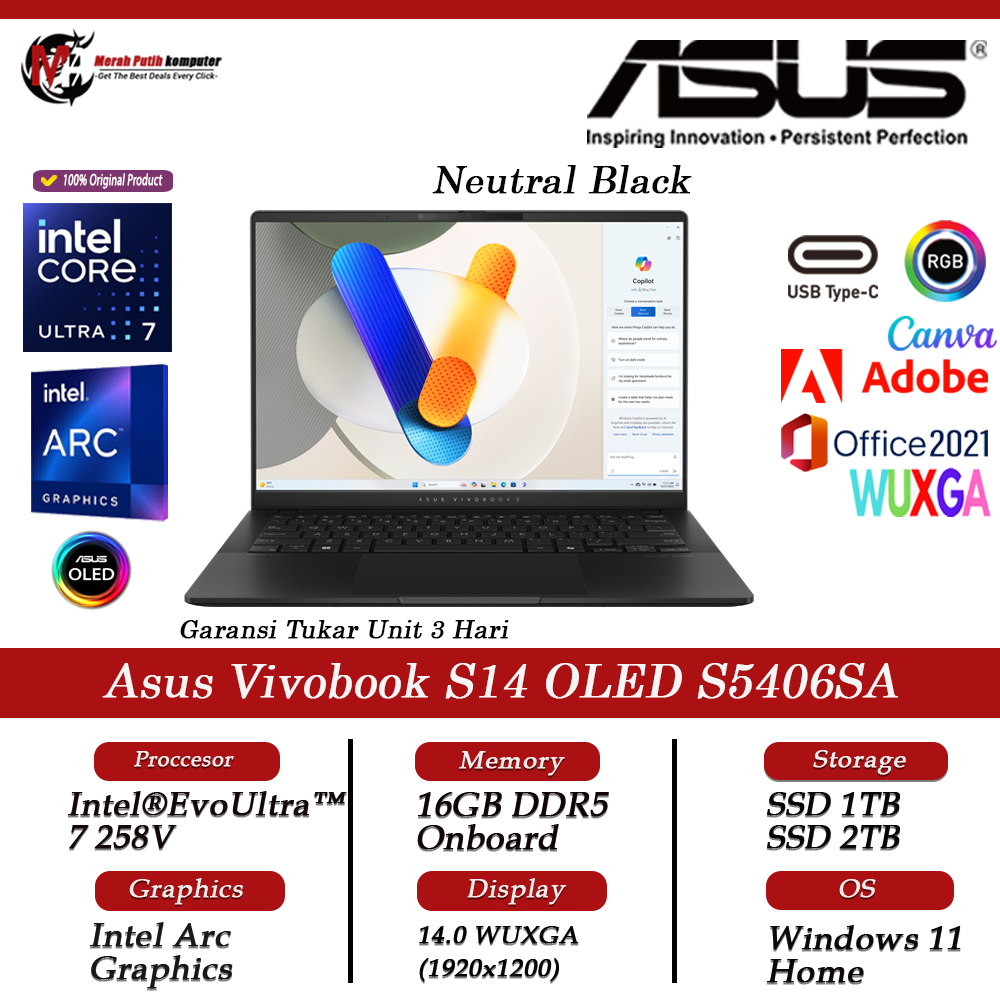 Jual Asus Vivobook S14 OLED S5406SA Intel Evo Ultra 7 258V 32GB ddr5 ...