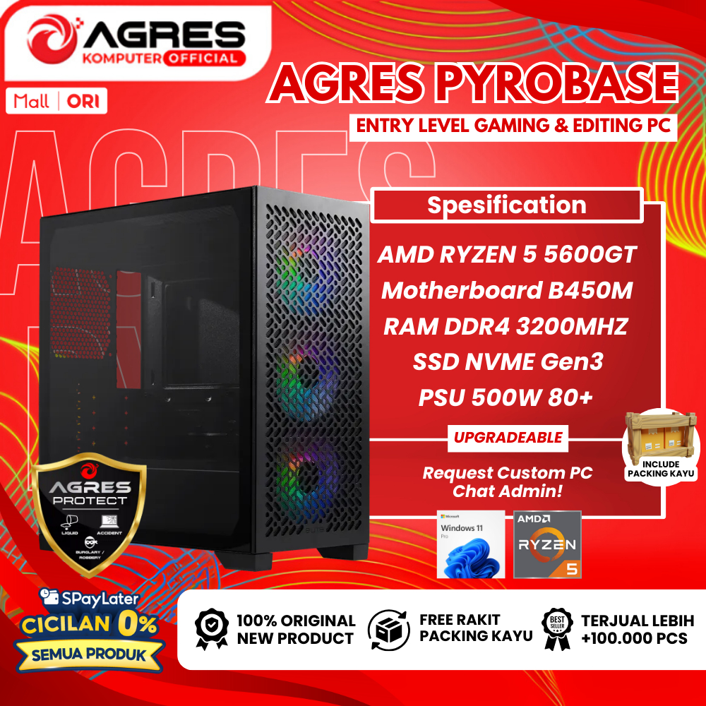 Jual AGRES PYROBASE PC RYZEN 5 5600GT/ 16GB 512GB RAKITAN PC GAMING EDITING ENTRY LEVEL KOMPUTER ...
