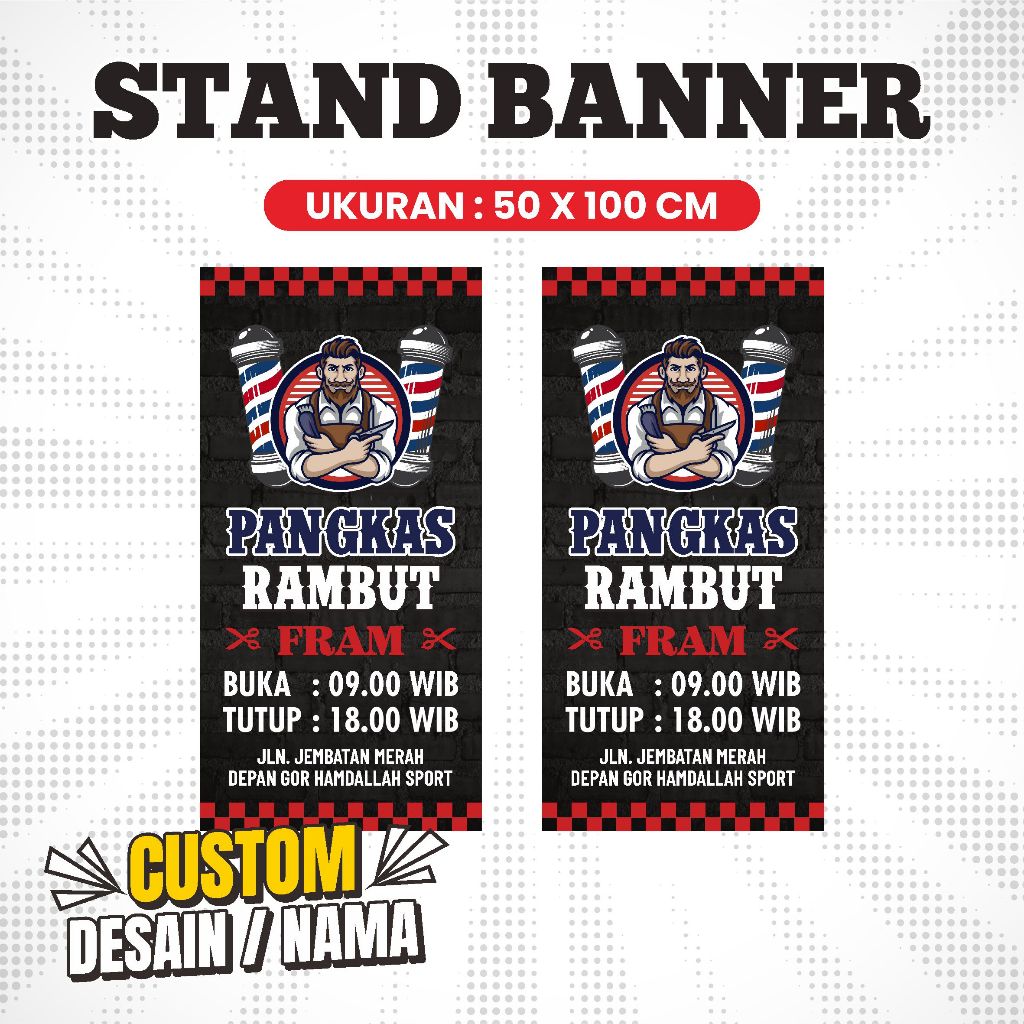 Jual [COD] BANNER PANGKAS RAMBUT, STAND BANNER BARBERSHOP 50X100 CM ...