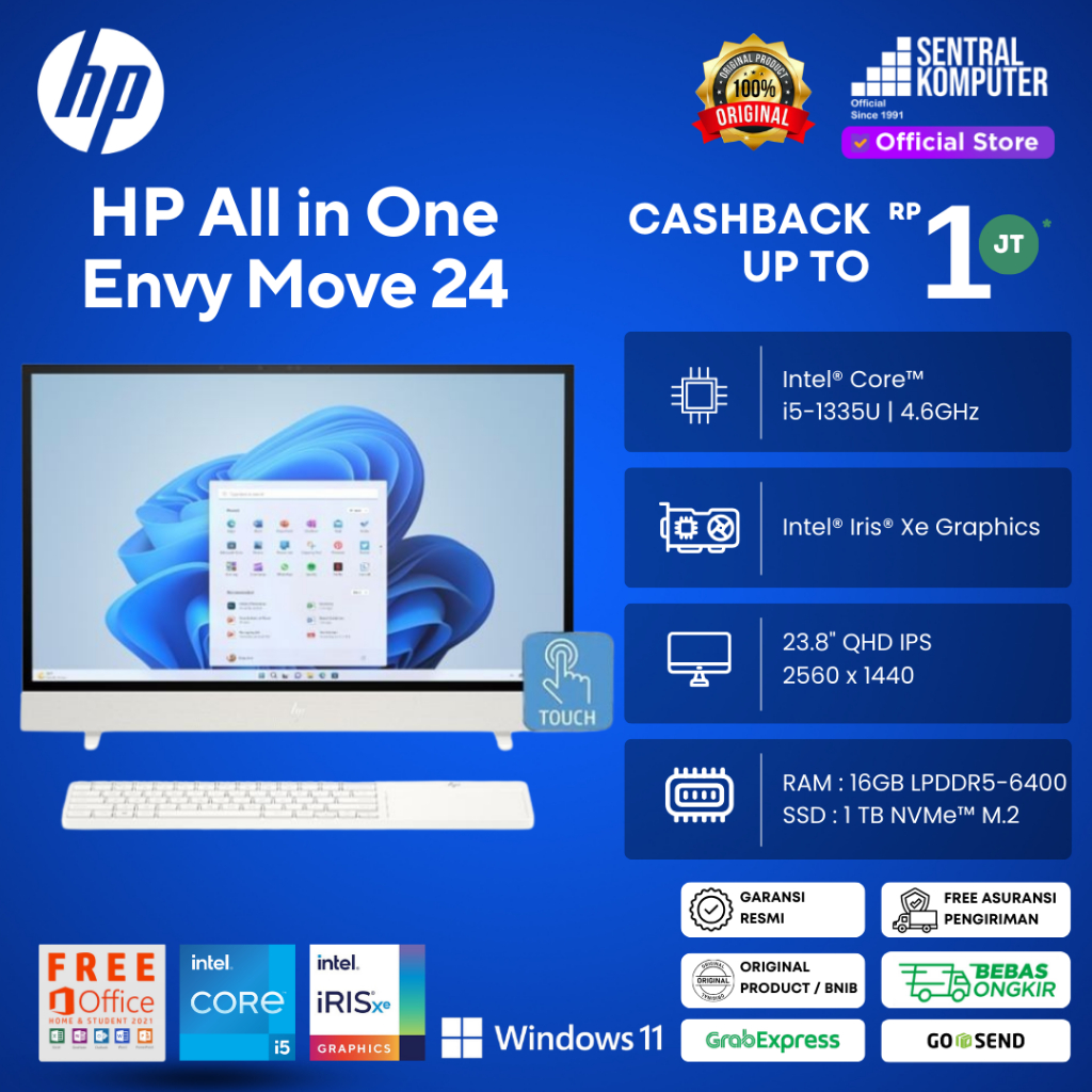 Jual HP PC AIO Envy Move 24-CS0003D i5-1335U 16GB 1TB SSD 23.8 Touch Win 11 + Office | Shopee ...