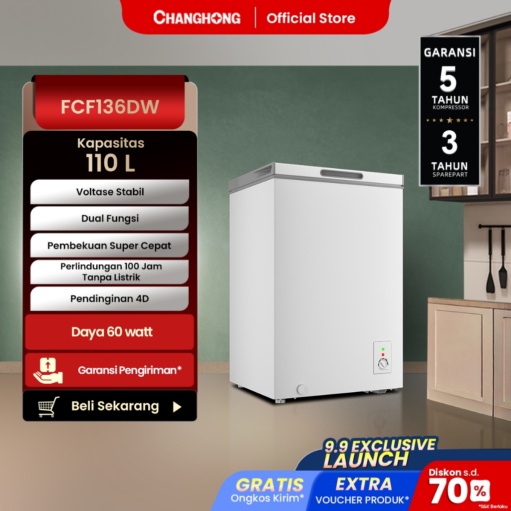 Jual Changhong Chest Freezer FCF136DW Kapasitas 110 Liter (Fast ...
