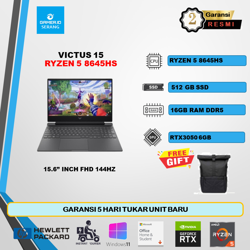 Jual HP VICTUS 15 RYZEN 5 8645HS RTX3050 6GB/ 16GB 512GB W11+OHS 15 ...