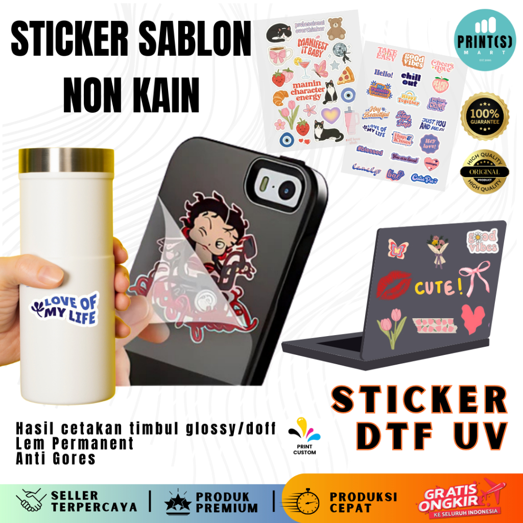 Jual STIKER DTF UV Cetak Sticker Sablon Non Kain bisa Timbul Tempel ...