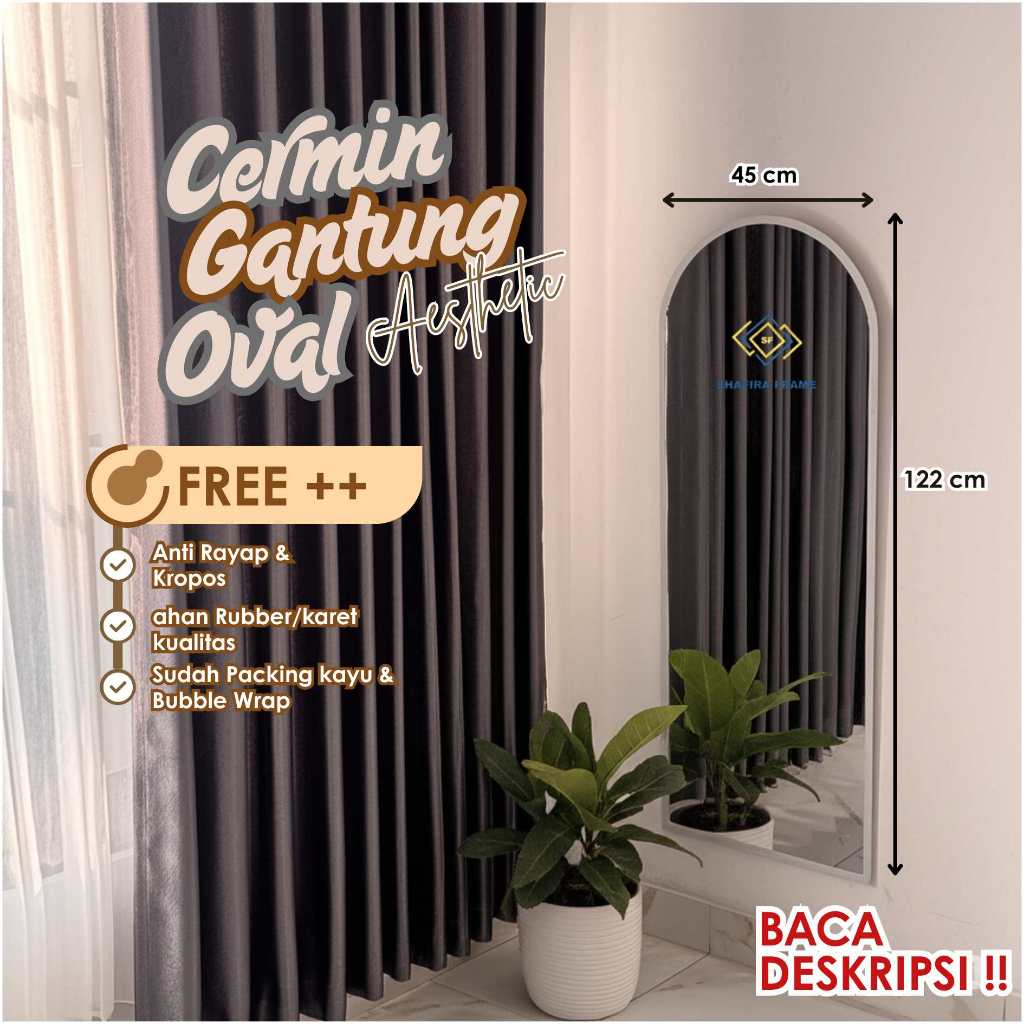 Jual [ Free Kemasan Kayu ] Cermin Aesthetic Gantung Dinding Rubber ...