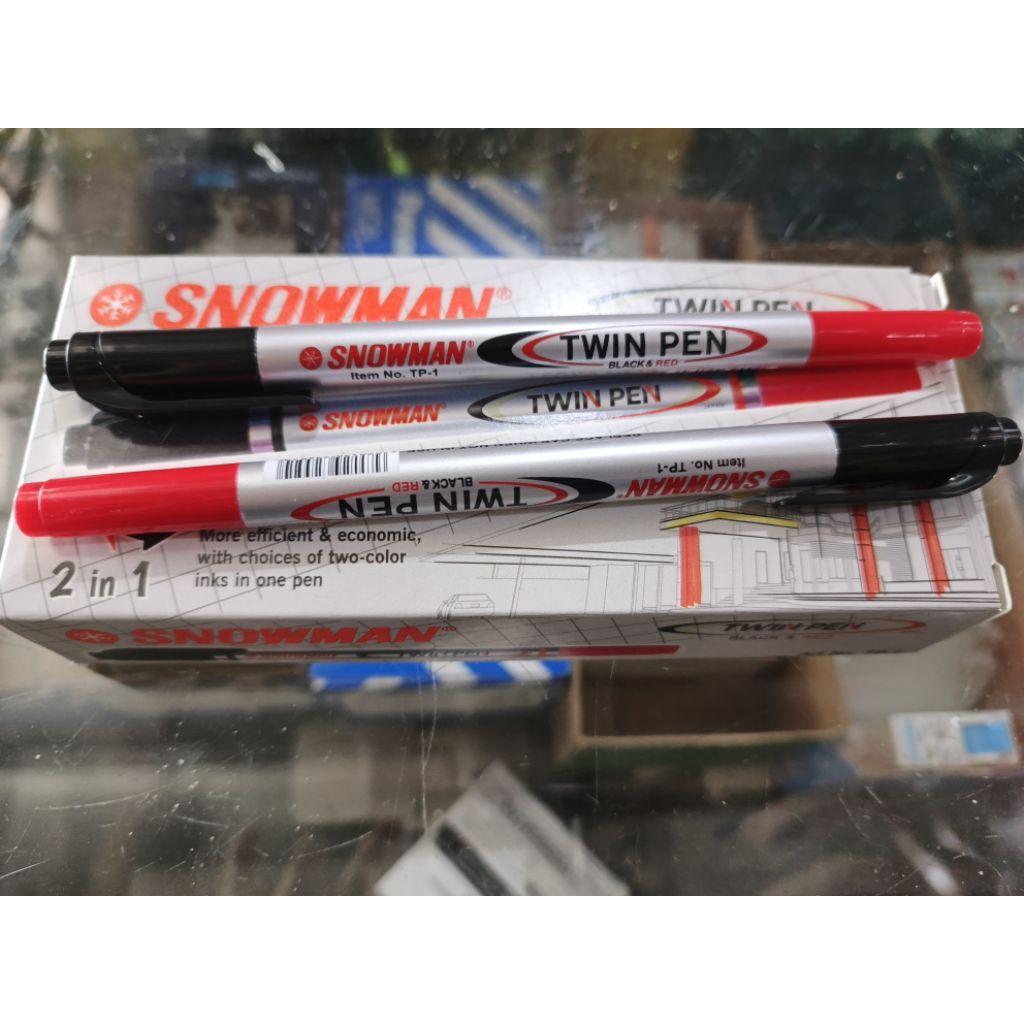 Jual Snowman Twin Pen TP-1 – Pulpen 2 Warna (Hitam & Merah) 2 in 1 ...