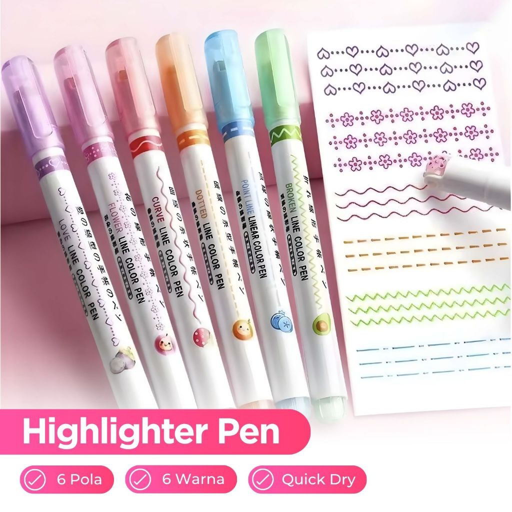 Jual 6 Pcs Pena Spidol Renda Flower Line Shape Highlighter Pen Bullet ...