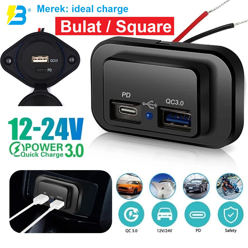 Jual Car USB Quick Charger 3.0 Socket Fast Charging Panel PD Mobil Wall ...