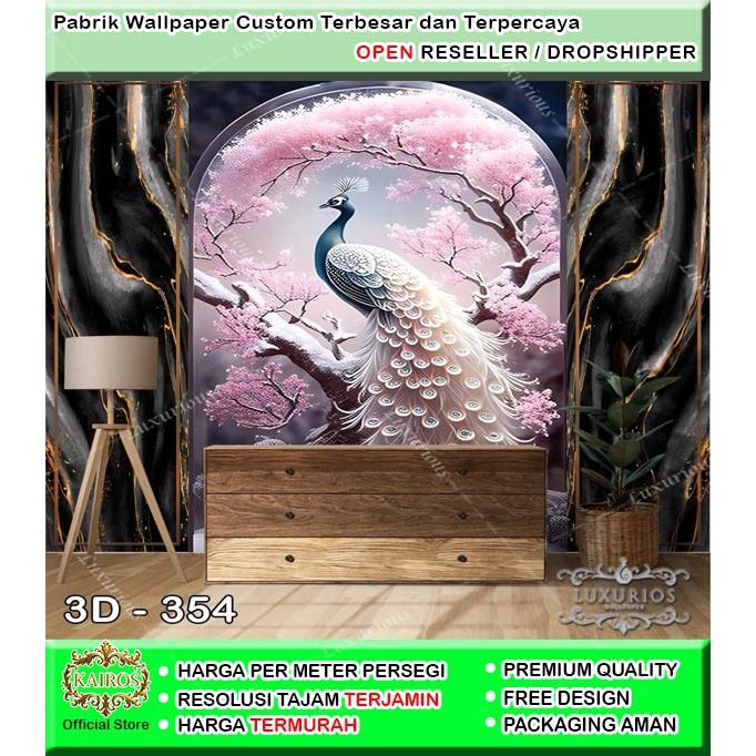 Jual Wallpaper Sticker Dinding 3D Custom Burung Merak Stiker Peacock ...