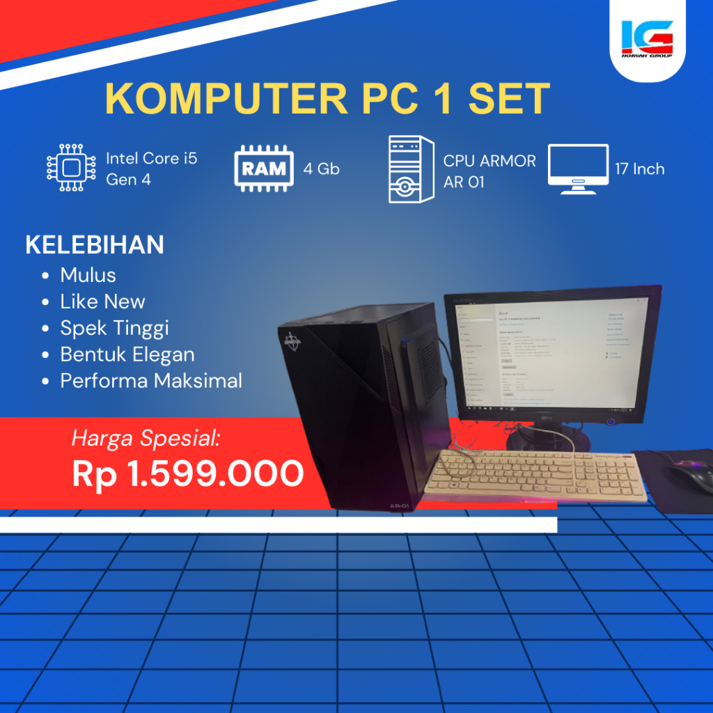 Jual KOMPUTER GAMING PC 1 SET SPEK LG FLATRON L177WSB intel core i5 gen ...