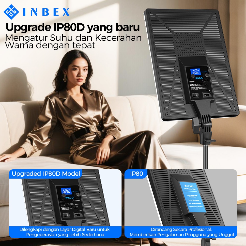 Jual [K] INBEX IP80D Lighting konten lampu konten 3 warna (2800-6500K ...