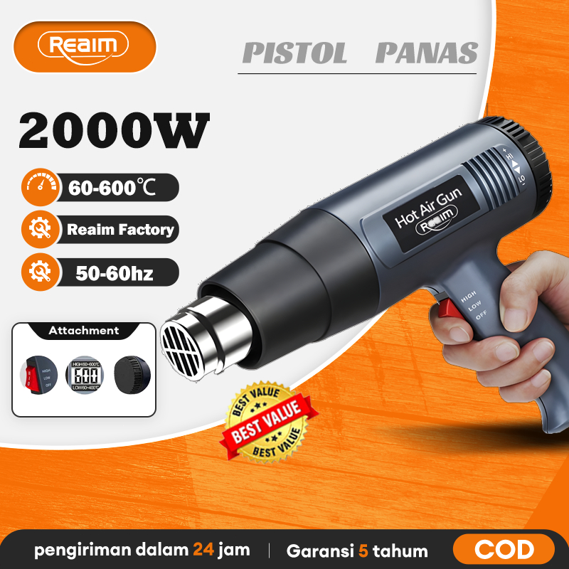 Jual REAIM Air Hot Gun 2000W Heat Gun 220V H&L Pro Senapan Panas Pistol ...