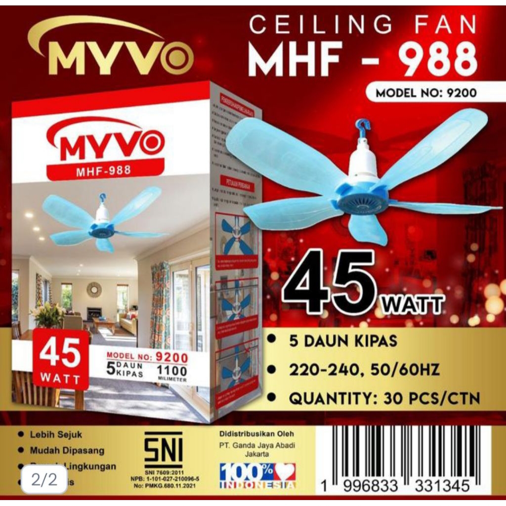 Jual Kipas Angin Gantung Helifan 5 Baling 35 Watt 45 Watt MYVO - 45 ...