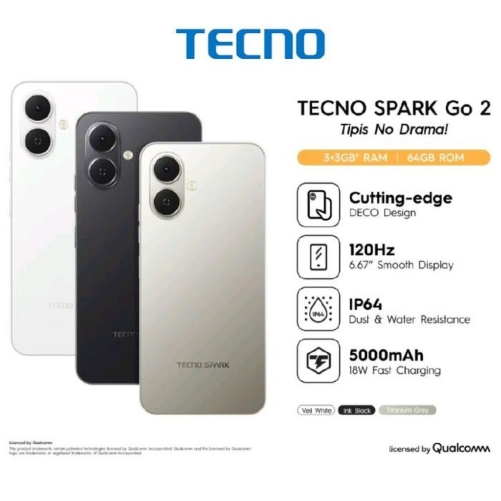 Jual TECHNO SPARK GO2 3GB/64GB | 4GB/64GB | 4GB/128GB ORIGINAL 100% ...