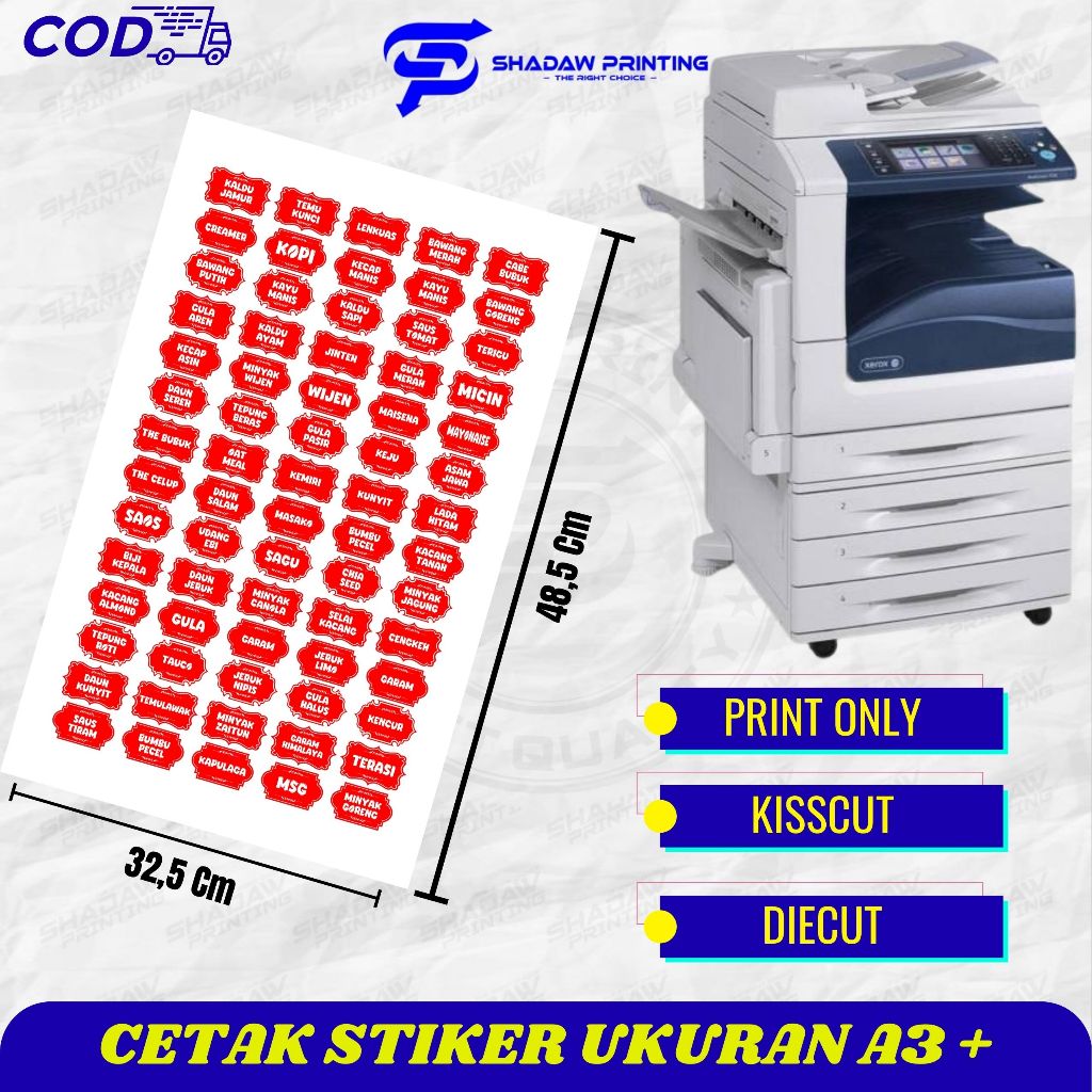 Jual Print & Cut Sticker area A3+, Cetak Kiss / DIE Cut Stiker FREE ...