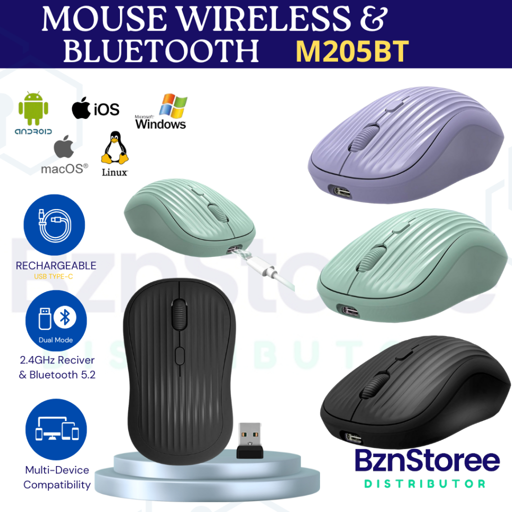 Jual Mouse Wireless 2.4G + bluetooth Recharge M205BT /Mouse Wireless ...