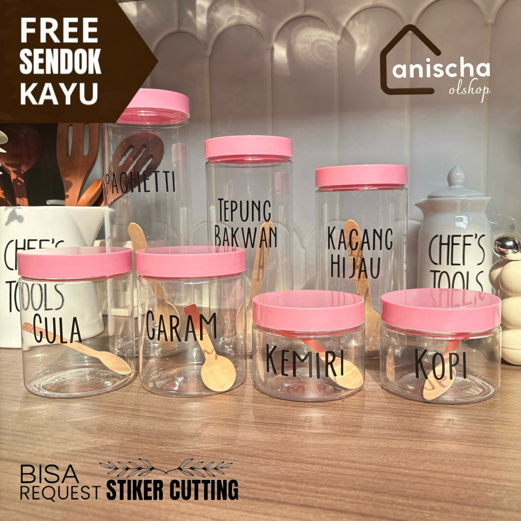 Jual (Free Sendok Kayu) Anischa Toples Bumbu Dapur Tutup Pink Pastel ...