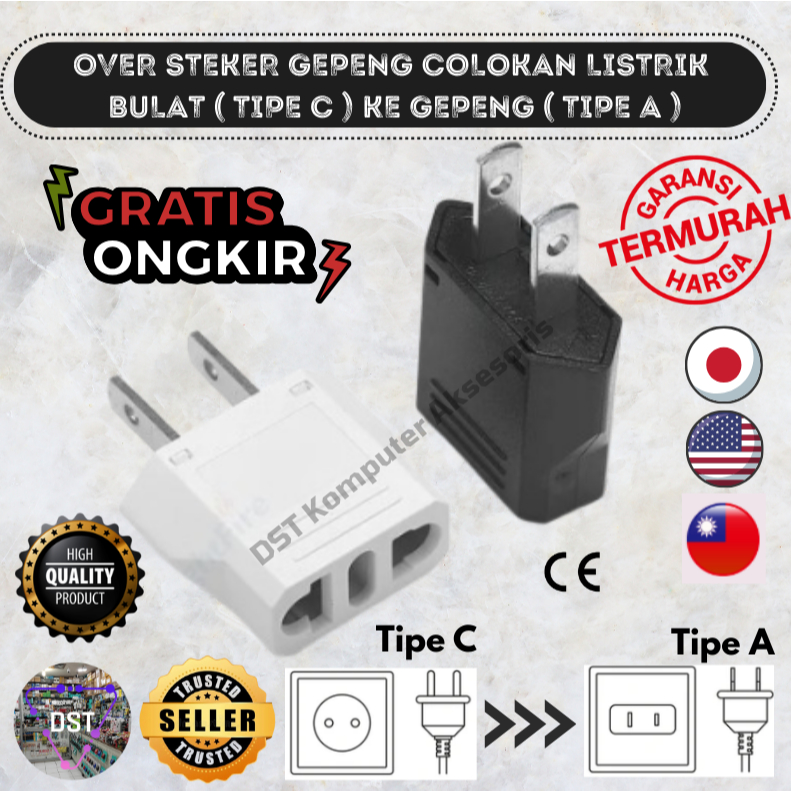 Jual Over Steker Colokan Listrik Bulat ke Gepeng Converter Tipe C ke A ...