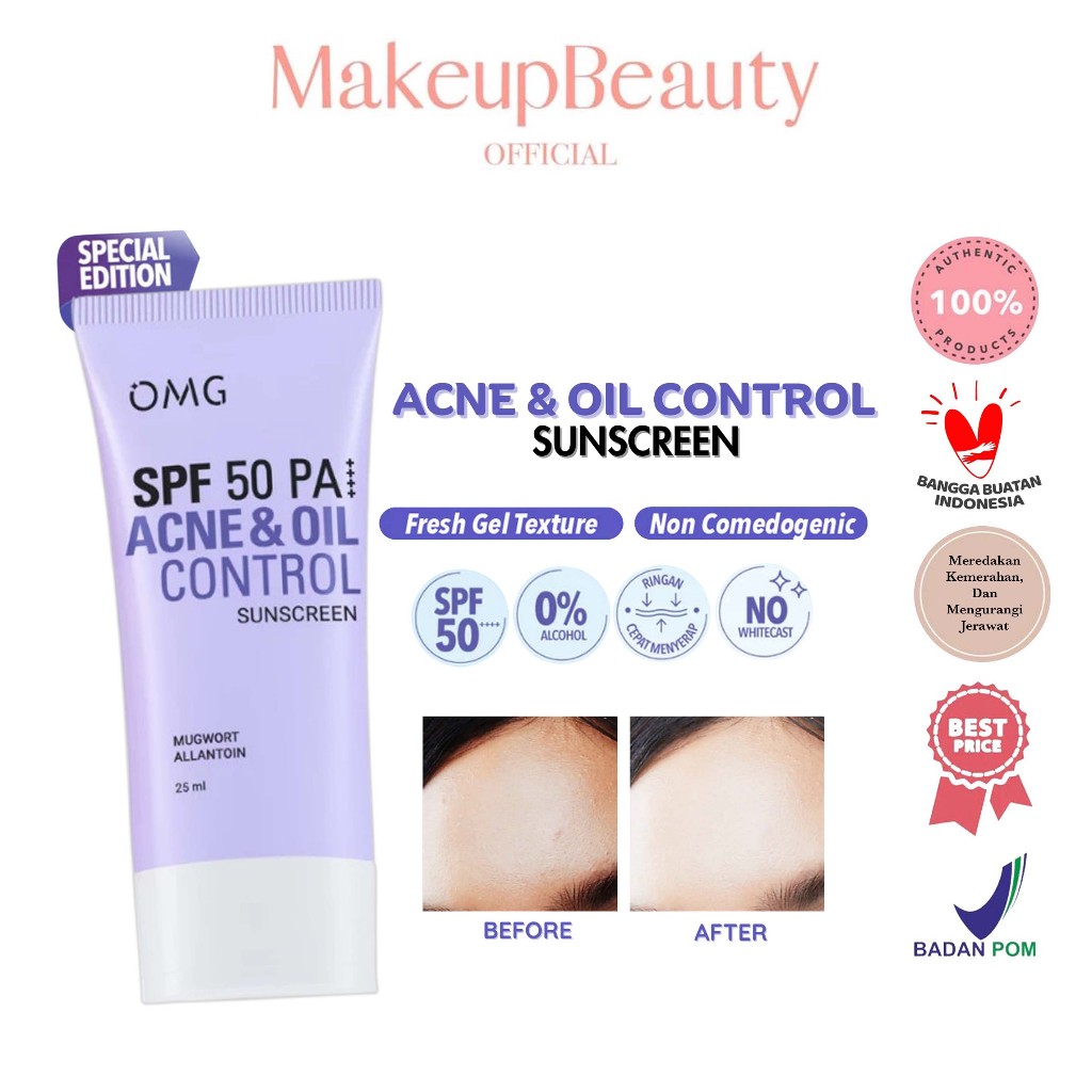 Jual OMG Acne & Oil Control UV Barrier Sunscreen SPF50 PA++++ I ...