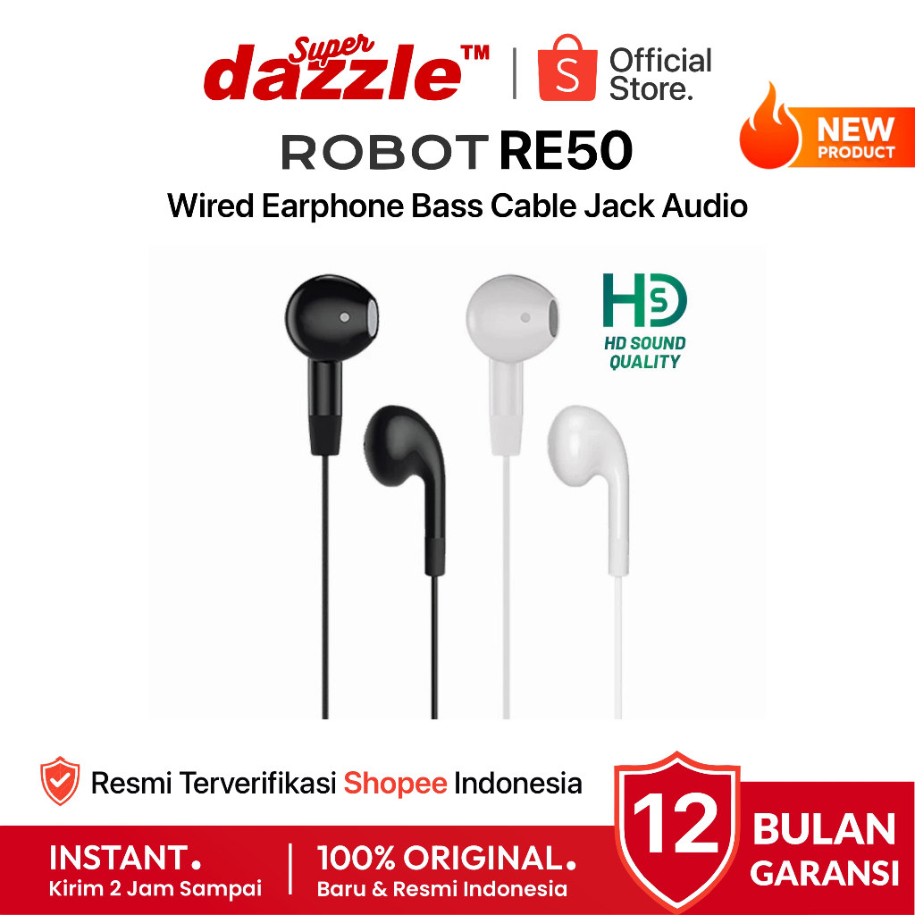 Jual Headset Robot RE50 Earphone Kabel Handsfree Garansi Resmi 12 Bulan ...