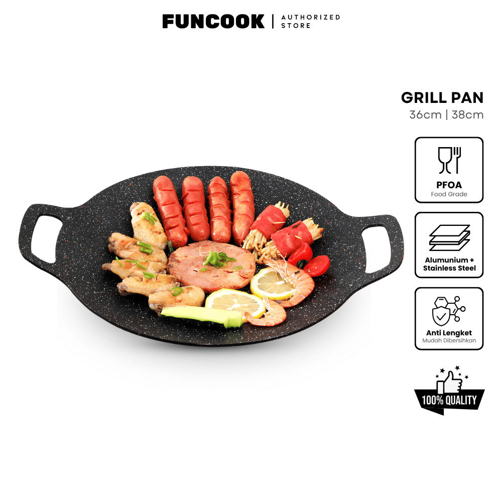 Jual Funcook Authorized Grill Pan Bulat / Grillpan BBQ Anti Lengket ...