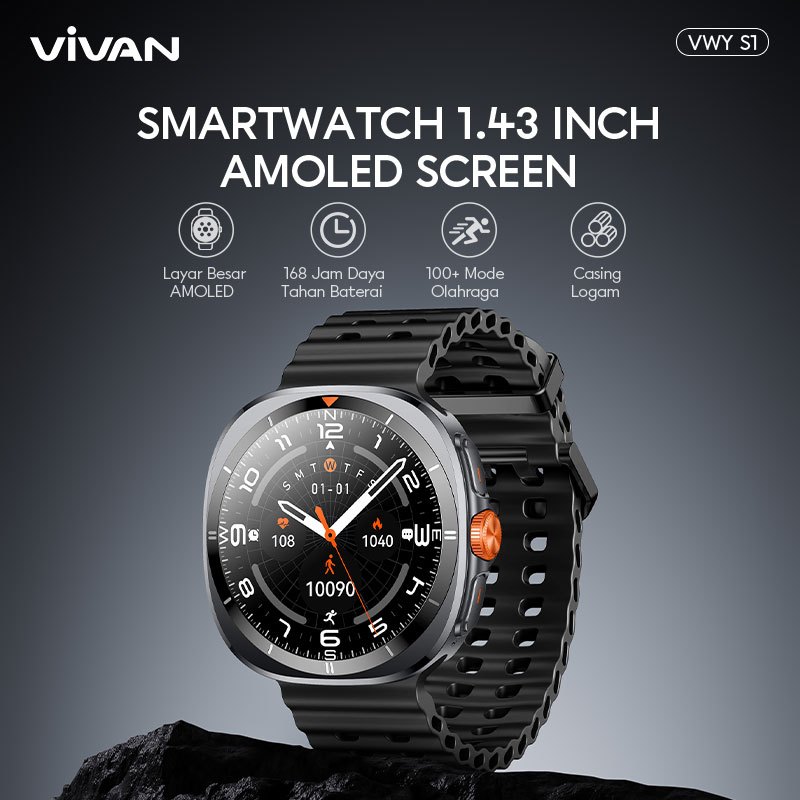 Jual [FREE STRAP] VIVAN Smartwatch AMOLED 1.43” IP68 100+ Mode Olahraga ...