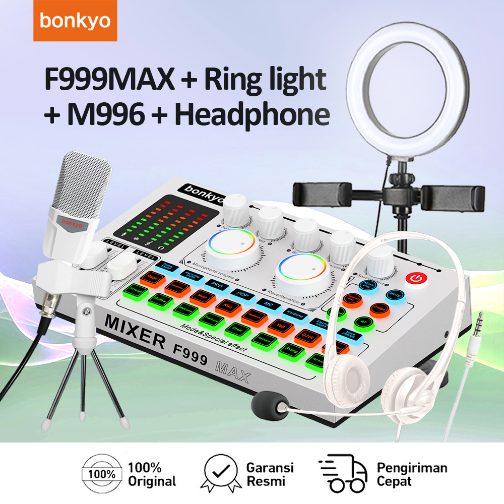 Jual Bonkyo F999MAX soundcard + M996 microphone + earphone + fill light ...