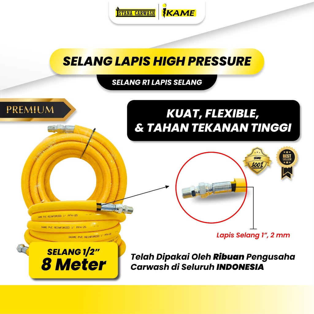 Jual IKAME Selang High Pressure Hidrolik SAE R1 AT 1/2 Inch 8 Meter ...