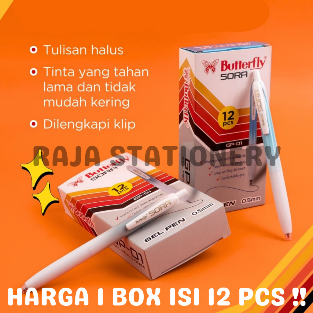 Jual BUTTERFLY GEL PEN BLACK BLUE 0.5 CLICKER PENA PULPEN BUTTERFLY ...