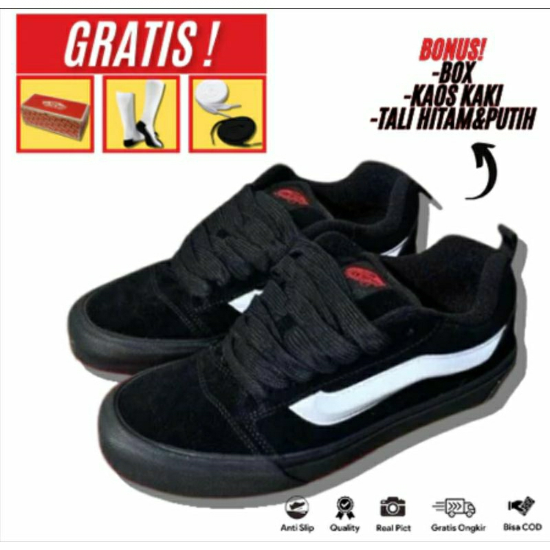 Jual Sepatu Sneakers Gemuk Knu Skool Black and White Sneakers for Men ...