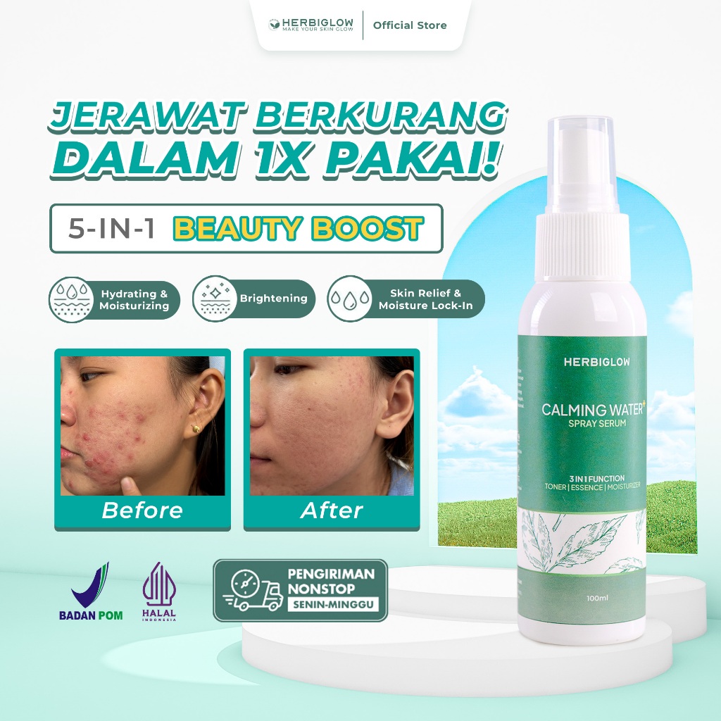 Jual Herbiglow Calming Water Spray Serum 3in1 Function ( Toner, Essence ...