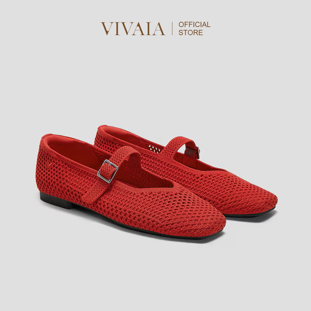Jual VIVAIA Sepatu Wanita Square-Toe Mary-Jane (Margot Mary-Jane) - Ruby Red Mesh | Shopee Indonesia