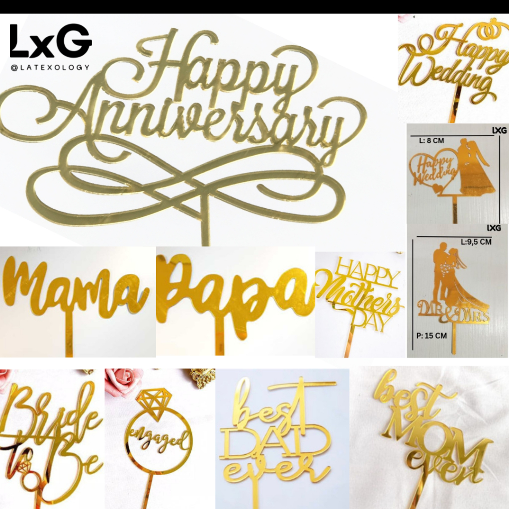 Jual Cake Topper Akrilik kemas plastik Anniversary, Mom Dad, Wedding ...