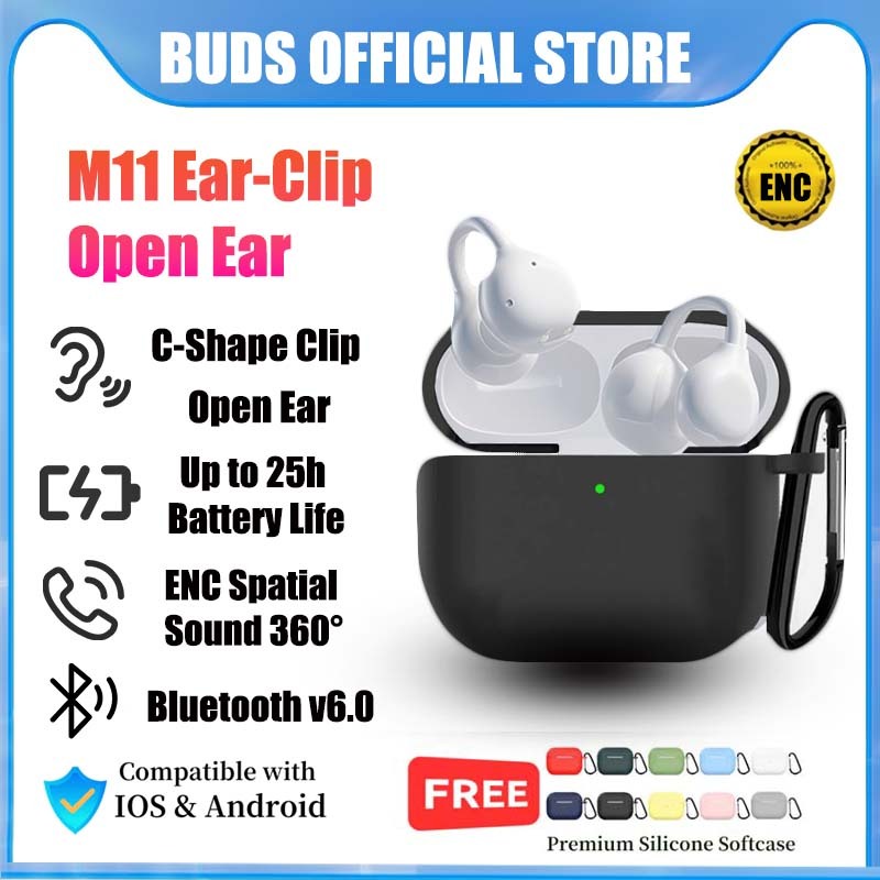 Jual BUDS M11 Ear-Clip Open Ear TWS Earphones ENC Bluetooth 6.0 For ...