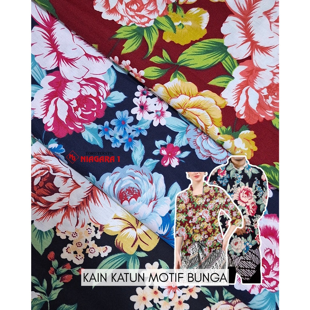 Jual Kain Katun Motif Bunga | Kain Surjan Kembang | Kain Katun Floral ...