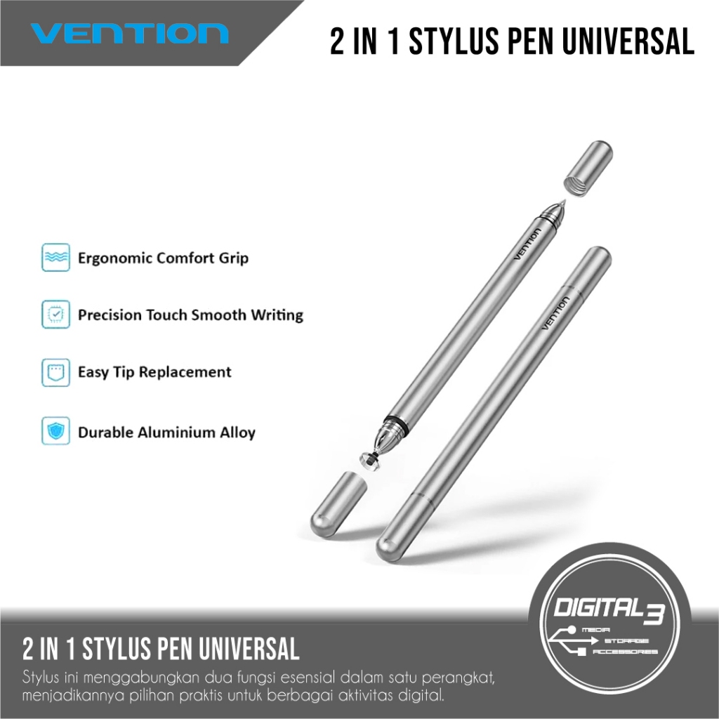 Jual VENTION 2 IN 1 Stylus Pen Universal for Apple Android Smartphone Tablet Laptop Aluminum ...