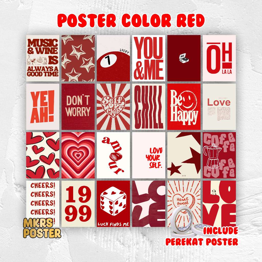 Jual Poster Color Red Aesthetic - 24 Lembar - Size A5 | Shopee Indonesia