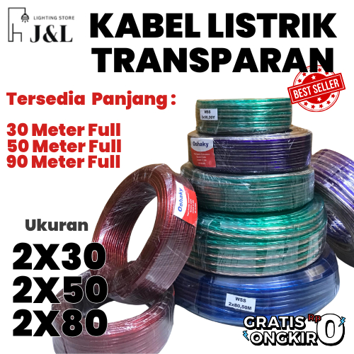 Jual KABEL LISTRIK TRANSPARAN / KABEL AUDIO / KABEL MONSTER / KABEL SERABUT 2X30, 2X50, 2X80 30 ...