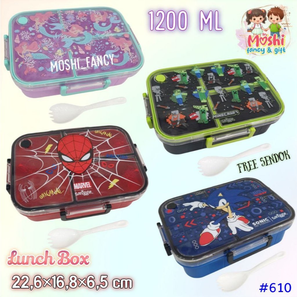 Jual Tempat Makan Sekat / Lunch Box Sekat Spiderman Minecraft Ariel ...